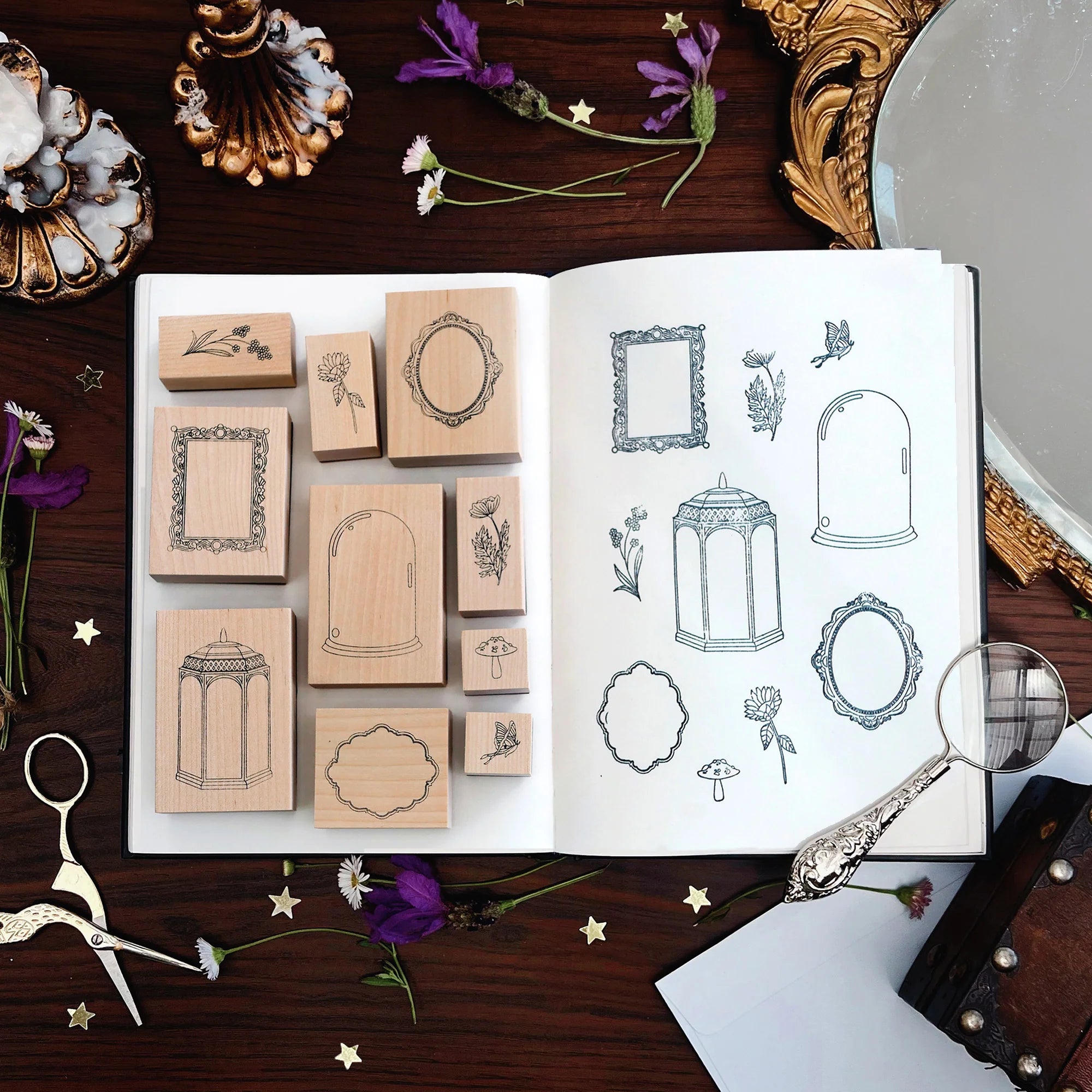 Frames & Florals Stamp Set – Decorative Rubber Stamps | Paper Kooka