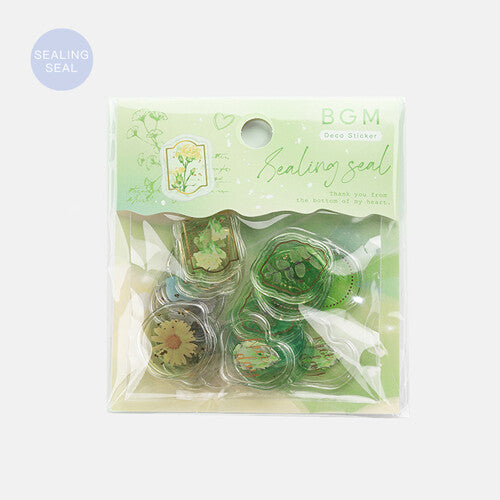 BGM Green Flowers - Clear Sealing Seal Stickers | Paper Kooka
