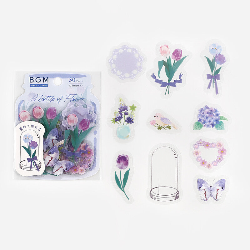 BGM Violet Flower Bloom PET Clear Stickers | Paper Kooka